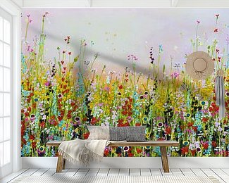 Bloemenveld schilderij van Bianca ter Riet op canvas, behang en meer